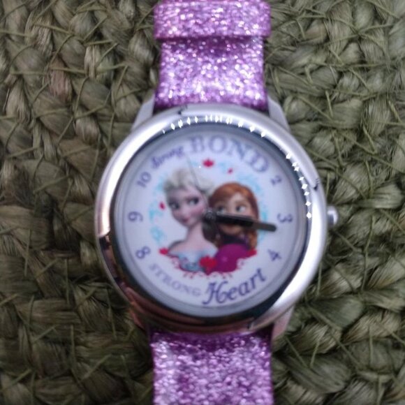 Disney | Accessories | Disney Frozen Glittery Pink Leather Strap Watch ...